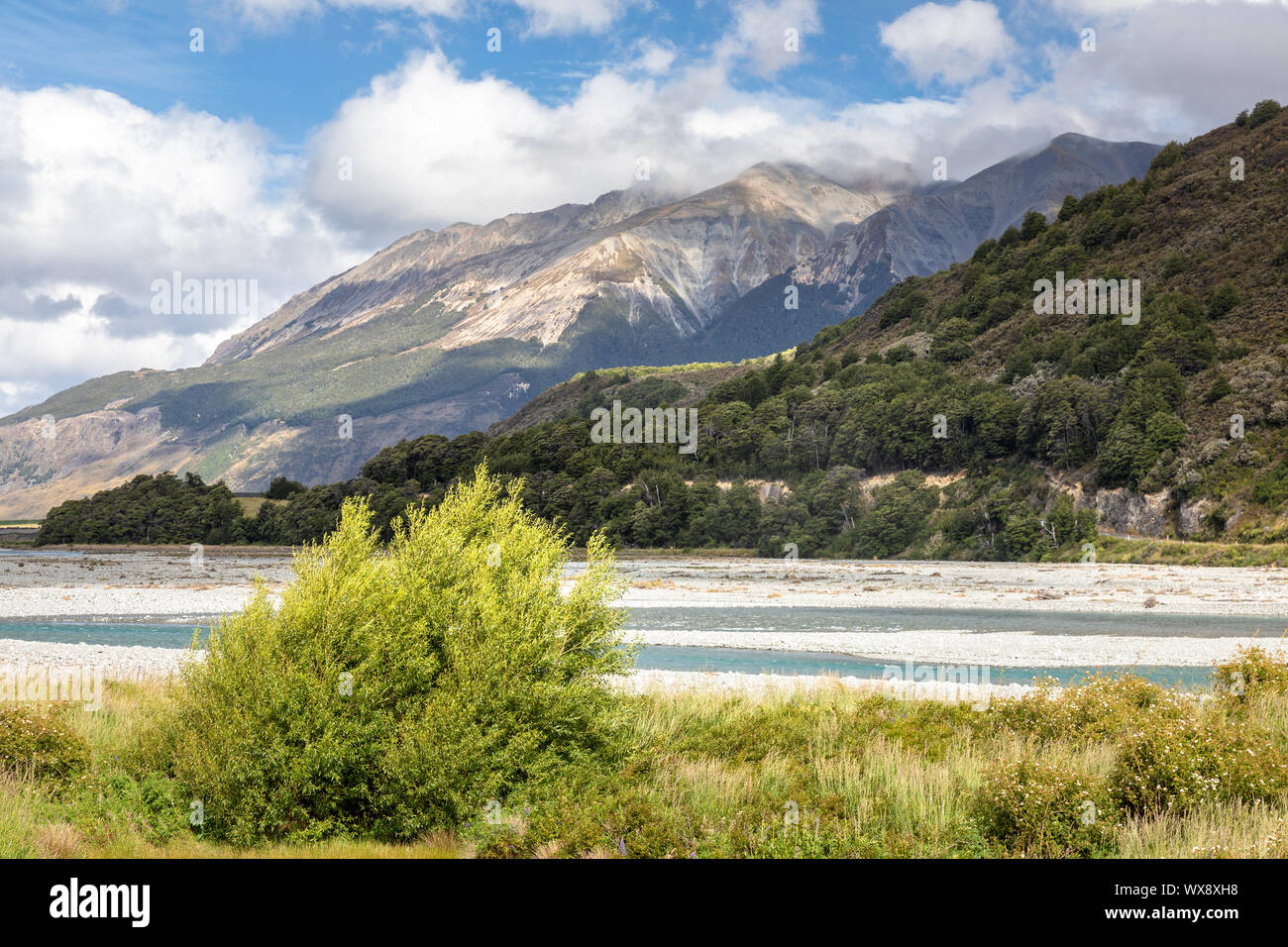 riverbed landscape scenery in south New Zealand Stock Photo - Alamy