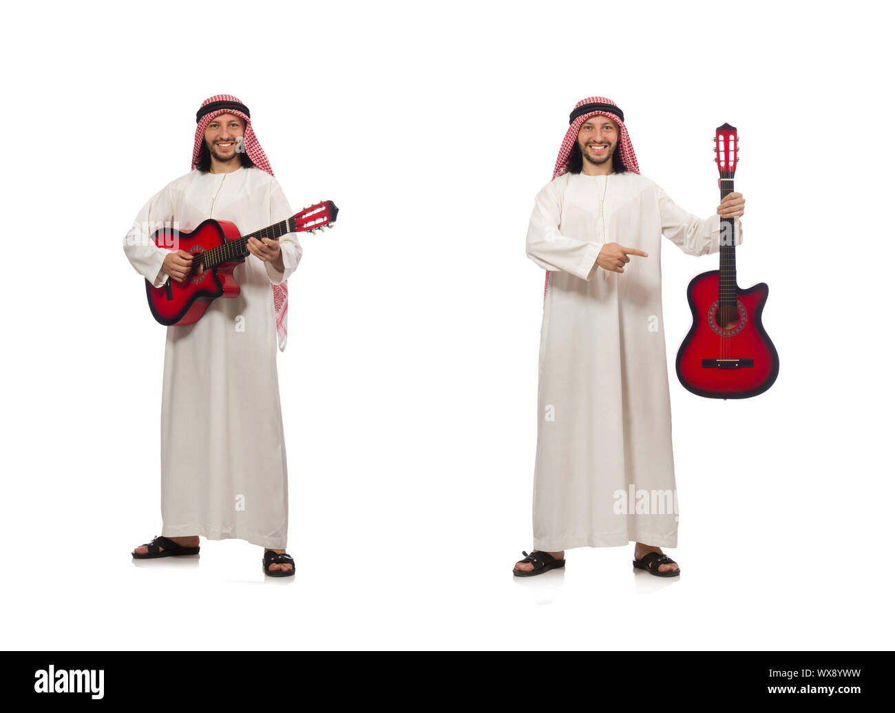 Arab man playing isolated on white Stock Photo - Alamy