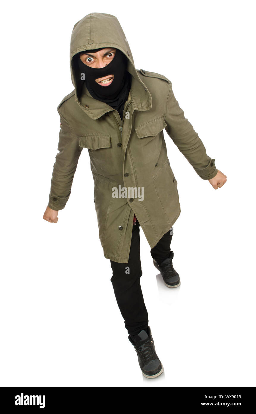 Criminal wearing mask isolated on white Stock Photo - Alamy