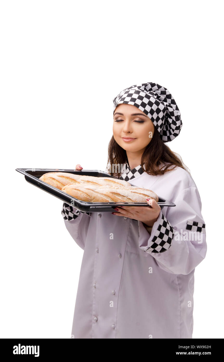 Young female baker isolated on white Stock Photo - Alamy