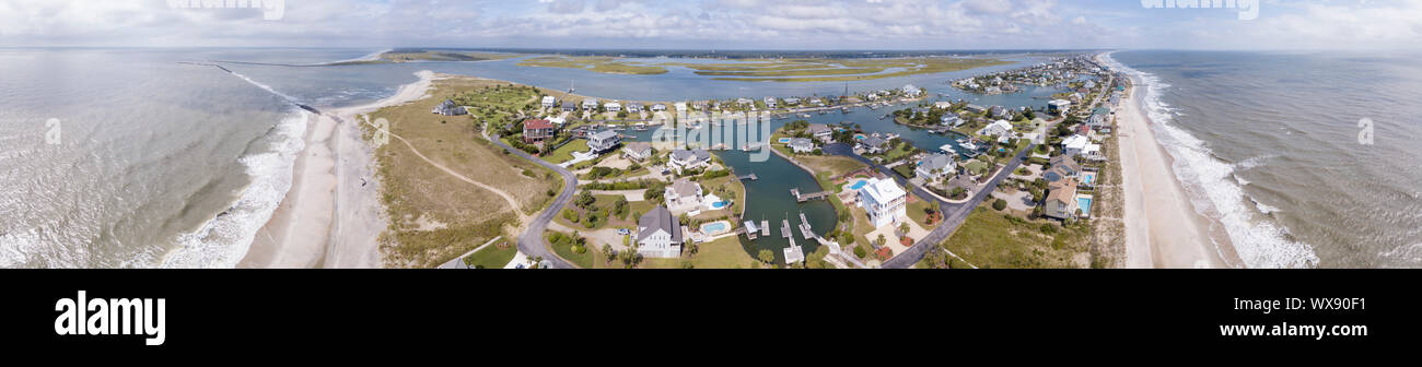 360 degree aerial panorama of Surfside Beach and Murrells Inlet near ...