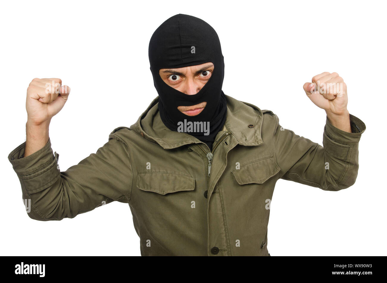 Criminal wearing mask isolated on white Stock Photo - Alamy