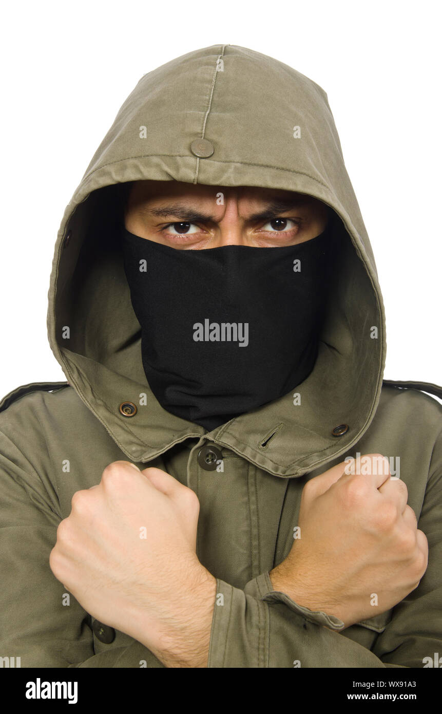Criminal wearing mask isolated on white Stock Photo - Alamy