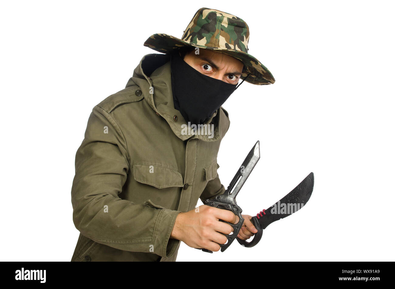Criminal wearing mask isolated on white Stock Photo - Alamy