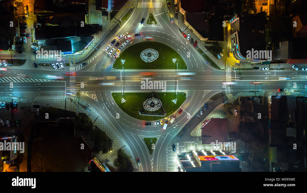 Top down view of urban highway intersection road Stock Photo - Alamy