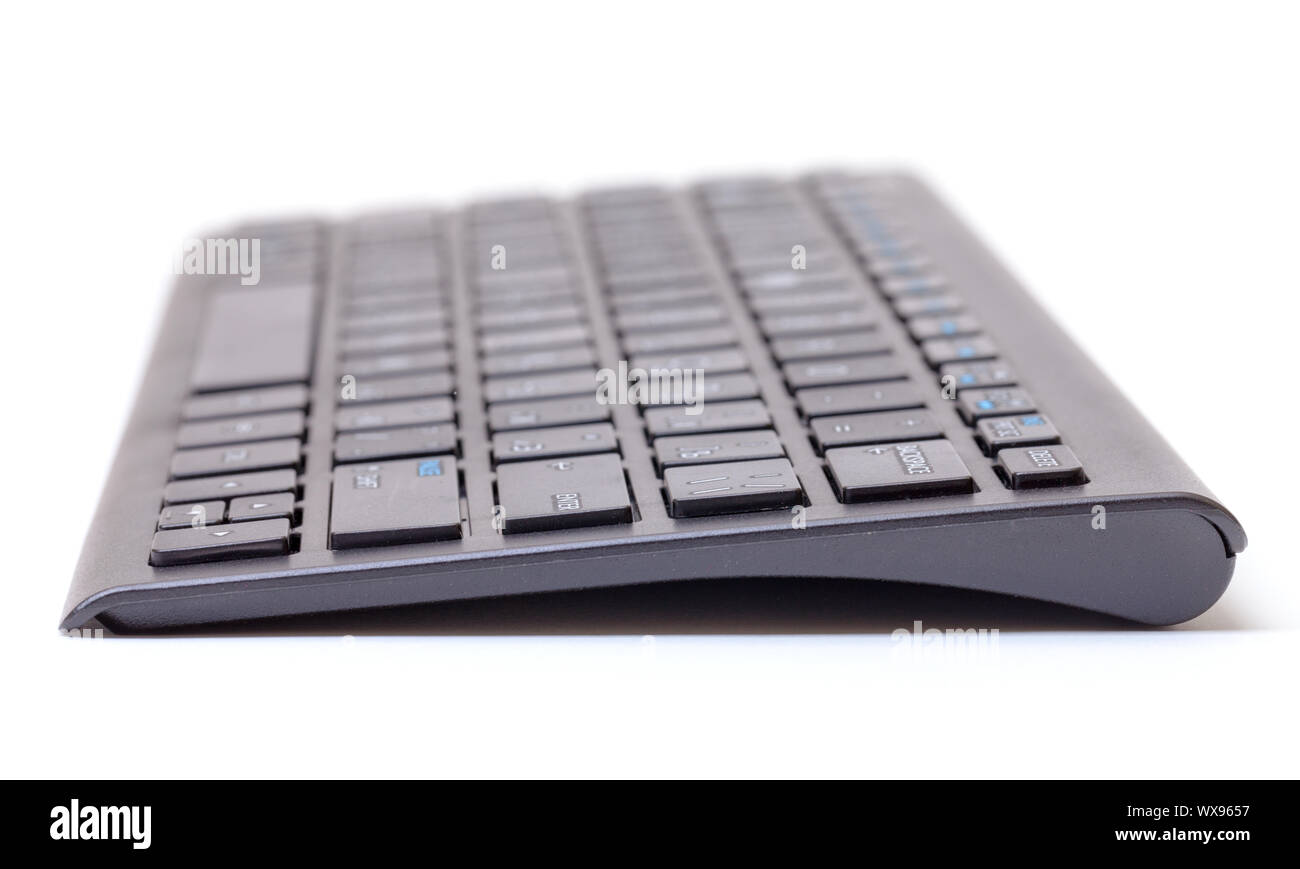 Low angle view of a computer keyboard lying end on the the camera with ...