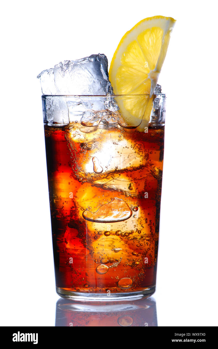 Glass with cola & lemon isolated on white Stock Photo - Alamy