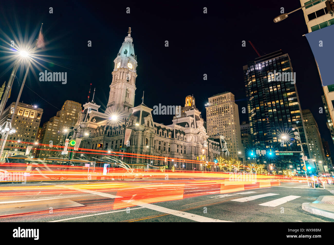Philladelphia City Hall Night Stock Photo - Alamy