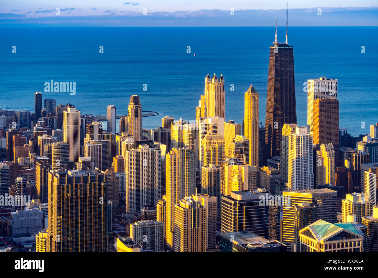 aerial view of Chicago Skylines night Stock Photo - Alamy