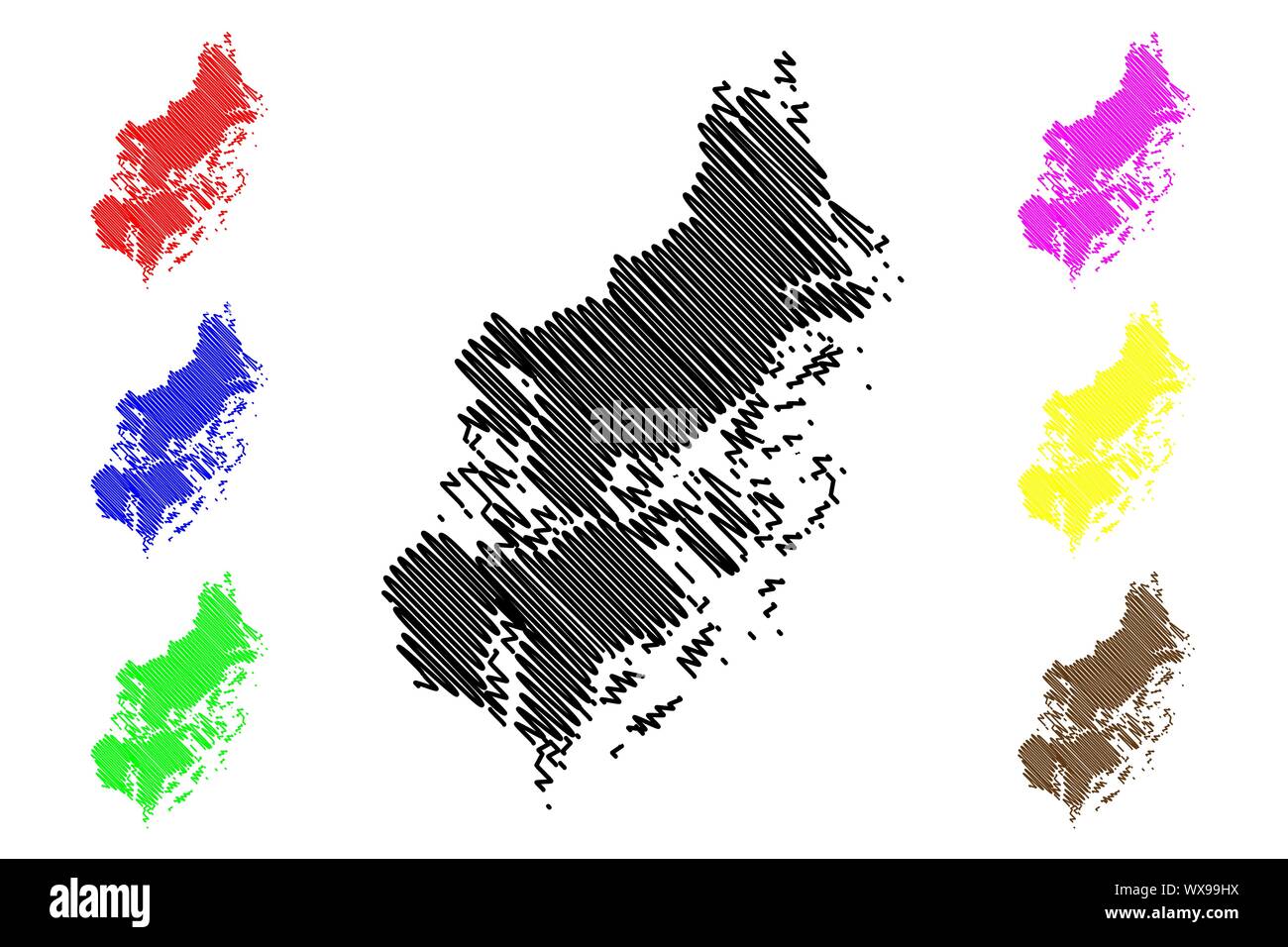 Stockholm County (Counties of Sweden, Kingdom of Sweden) map vector illustration, scribble ...