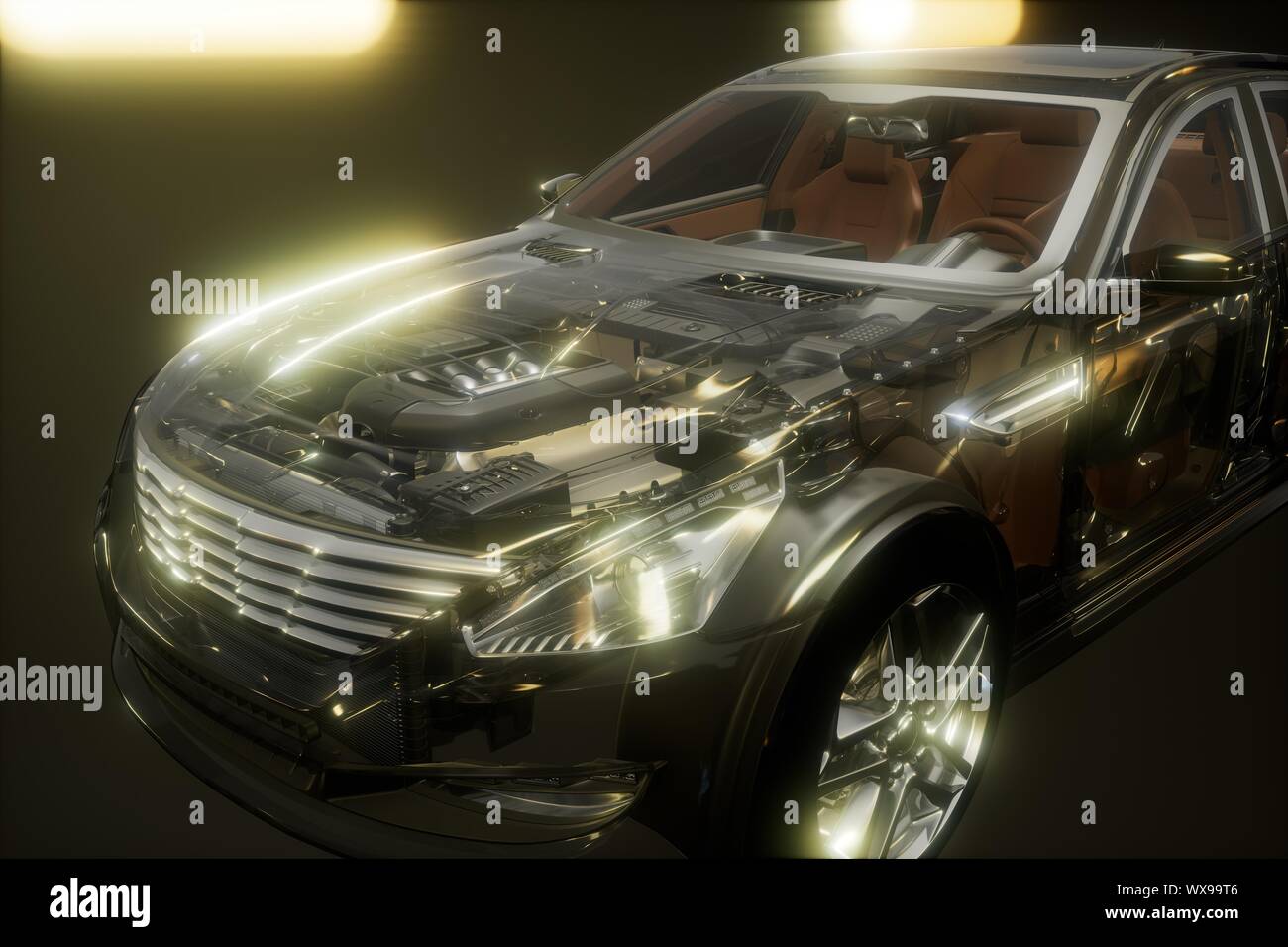 engine and other parts visible in car Stock Photo - Alamy