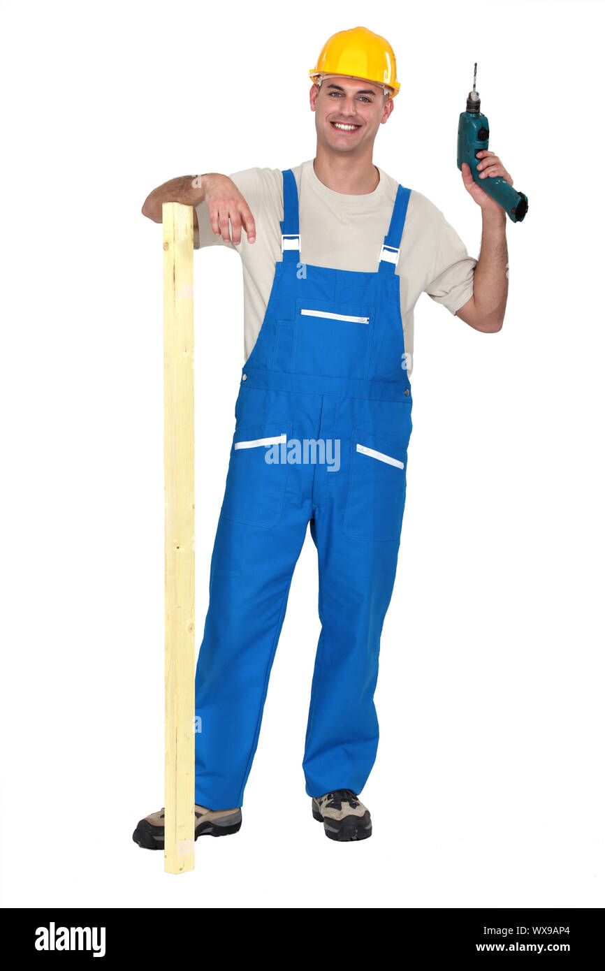 Male worker cordless drill Cut Out Stock Images & Pictures - Alamy
