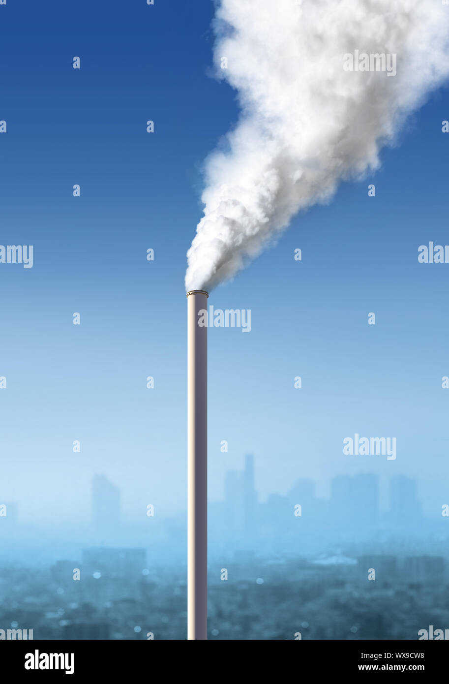 view of atmospheric air pollution from factory, industria landscape ...