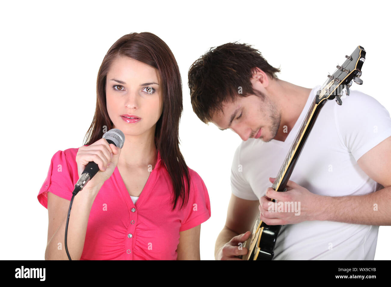 Female singer and male guitarist Stock Photo - Alamy
