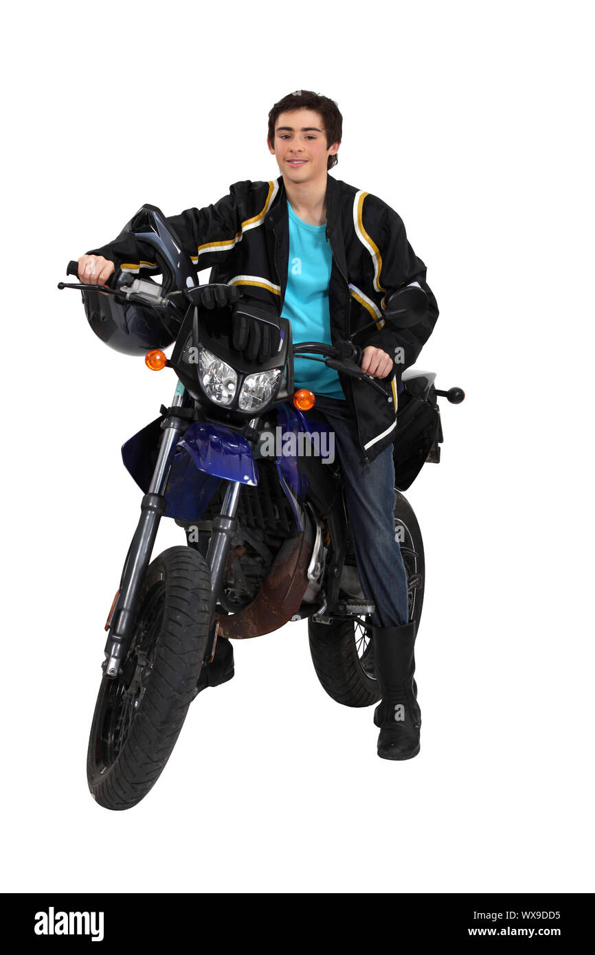 Young man first motorcycle Cut Out Stock Images & Pictures - Alamy