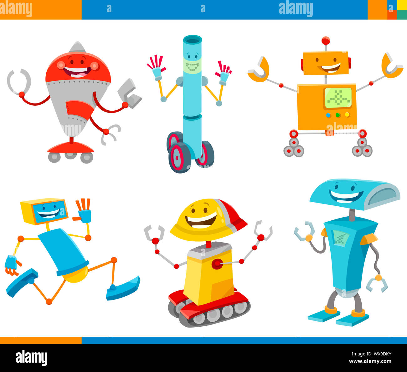 Cartoon Cheerful Robots Characters Set Stock Photo - Alamy