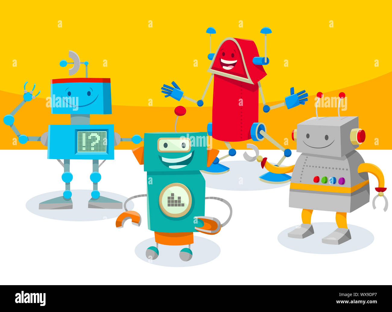 funny robot characters group cartoon illustration Stock Photo - Alamy