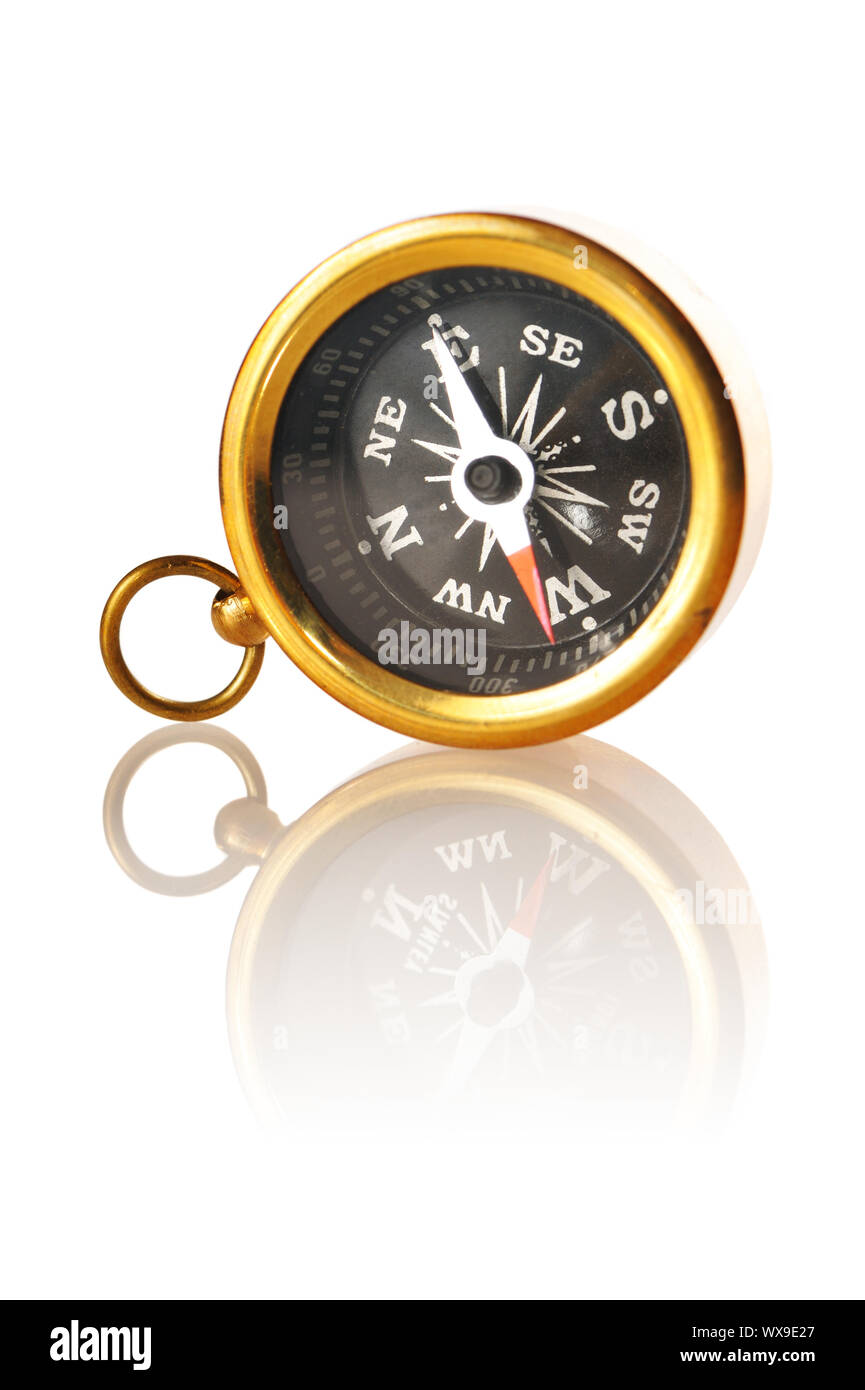Old compass isolated on white background with soft reflection Stock ...