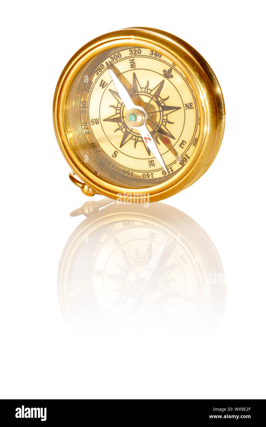 Old compass isolated on white background with soft reflection Stock ...