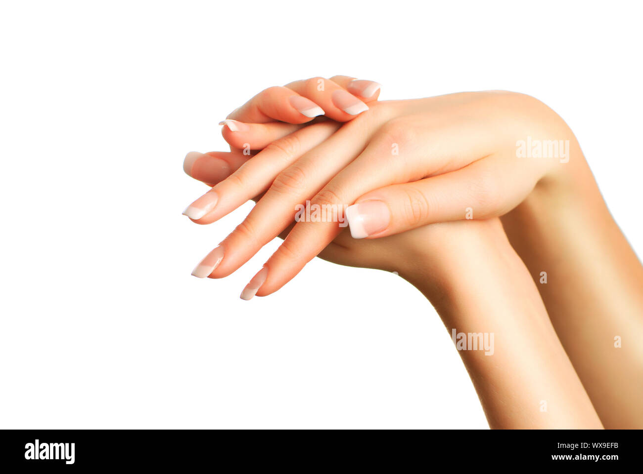 Beautiful female hands with french manicure Stock Photo - Alamy