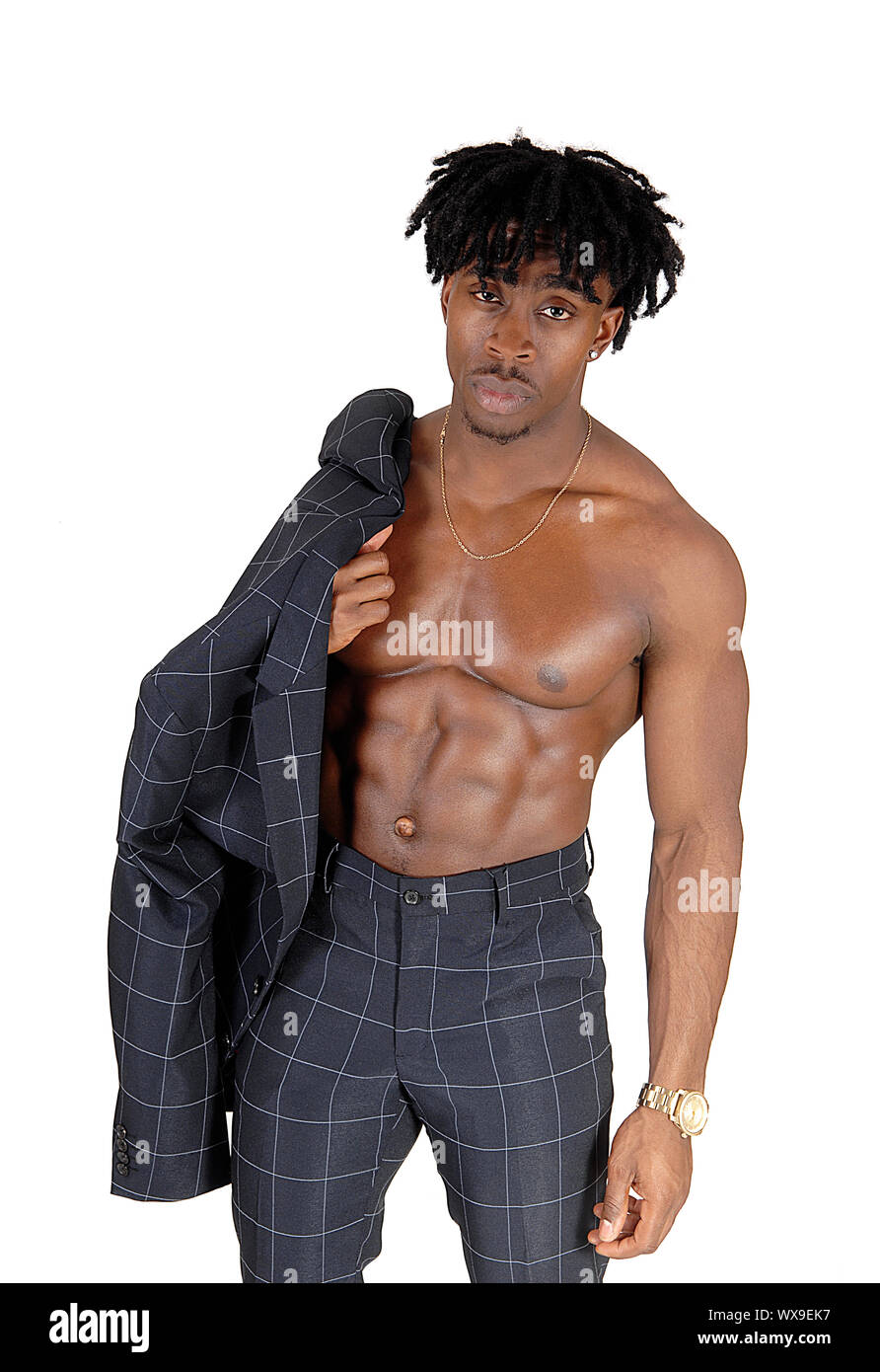 A masculine African American man standing without shirt Stock Photo - Alamy