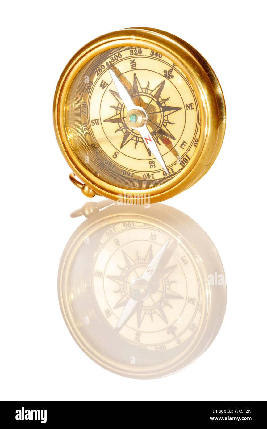 Old compass isolated on white background with reflection Stock Photo ...