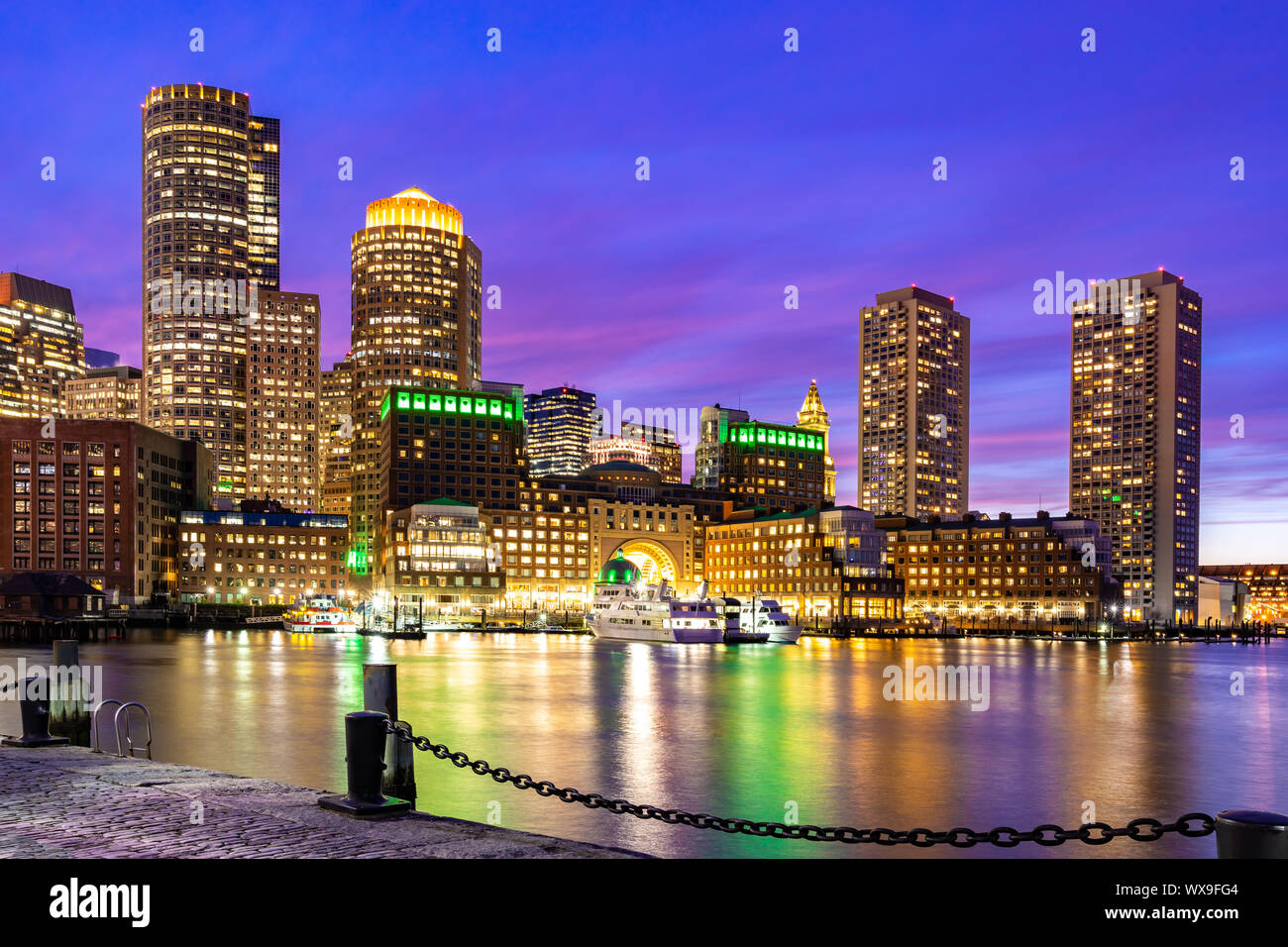 Boston Downtont night Stock Photo - Alamy