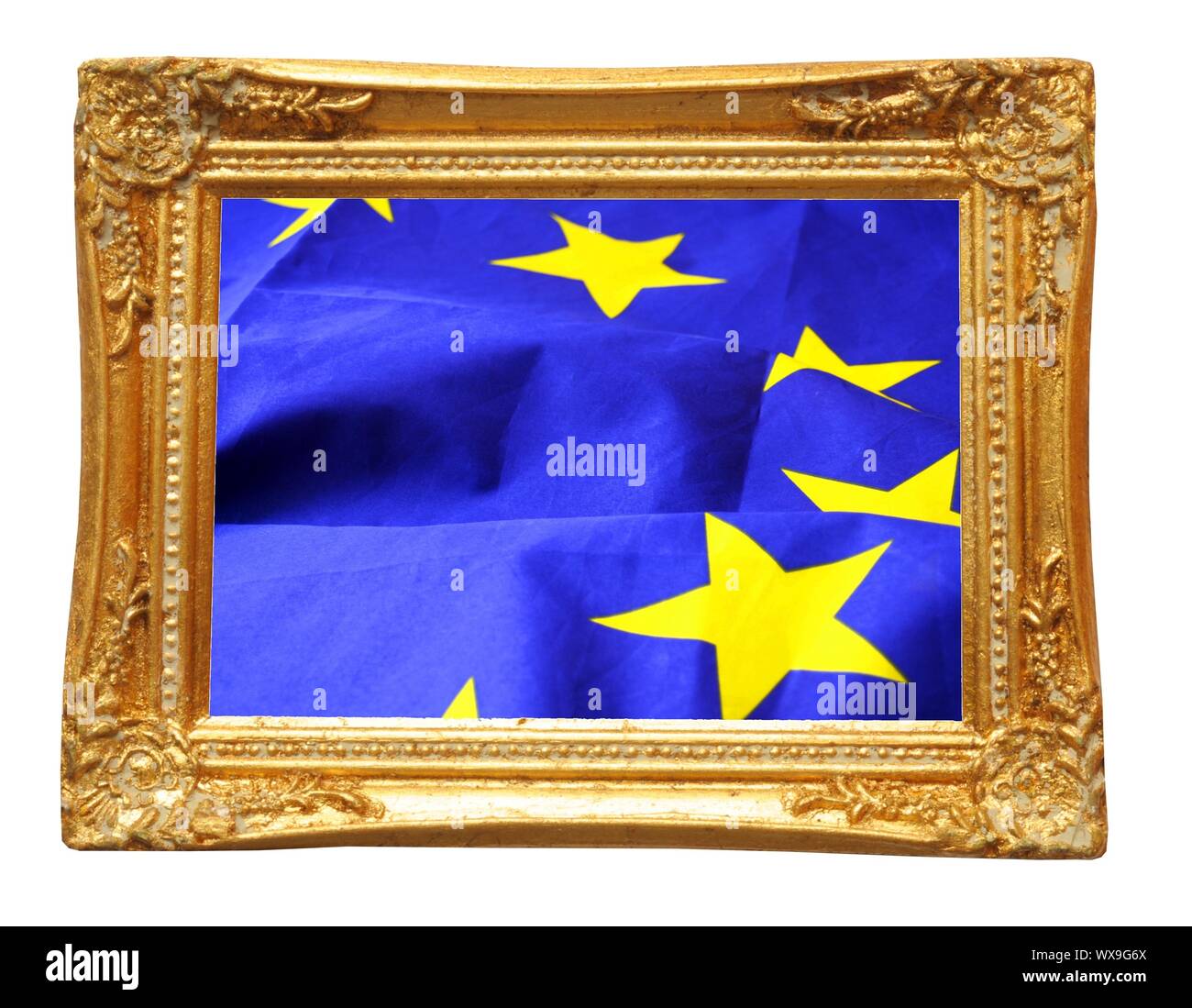 european union or eu flag in a image frame isolated in white background ...