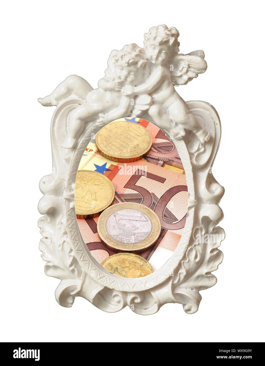 euro money and image frame isolated on white background Stock Photo - Alamy