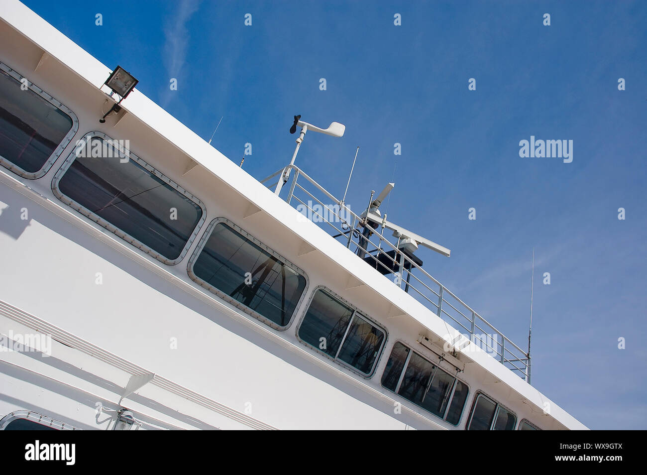 a radar and weather instruments on the upper dek of a ship Stock Photo ...