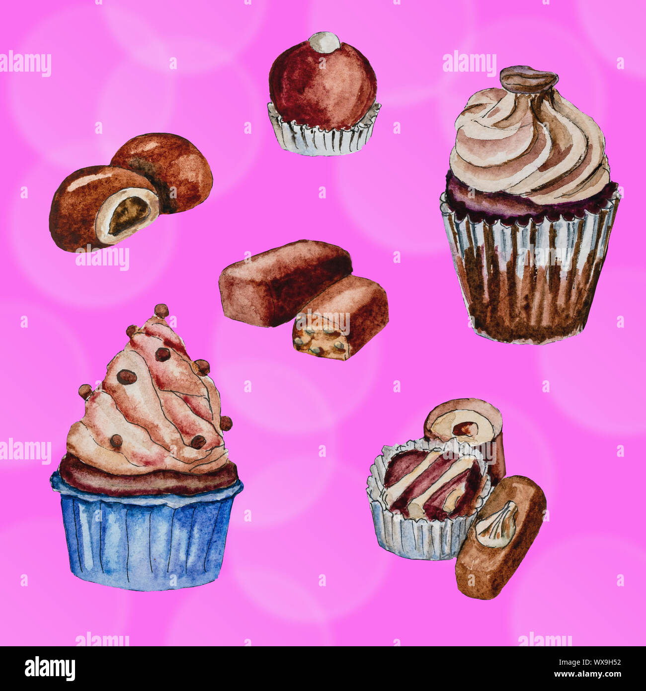 Watercolor painting of chocolate sweets Stock Photo - Alamy
