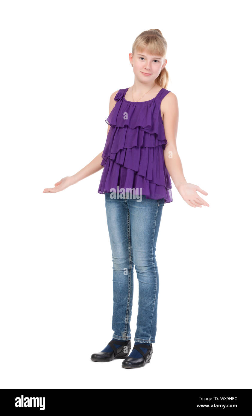 Young Girl Standing In Studio Stock Photo - Alamy