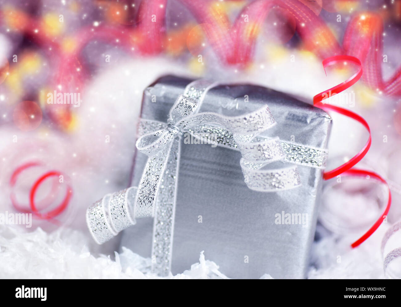 Silver gift box Stock Photo - Alamy