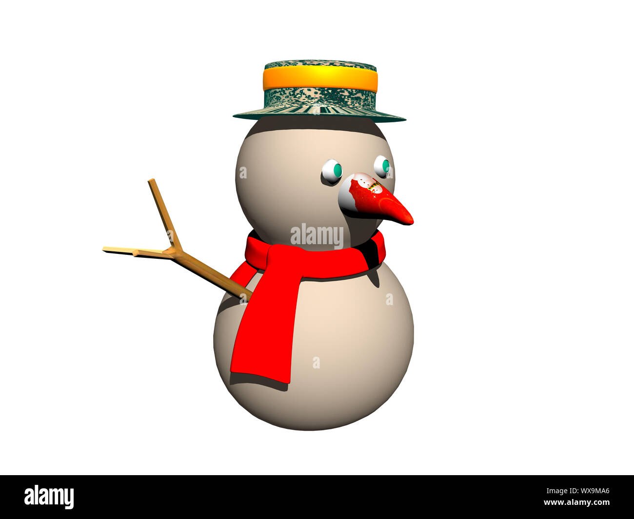 Snowman with hat and scarf in winter Stock Photo - Alamy