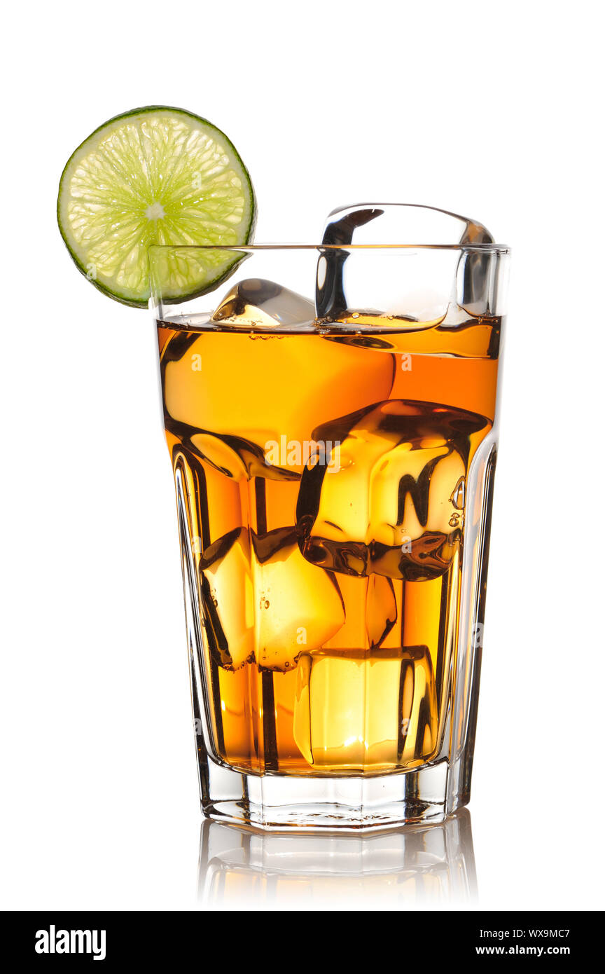 Iced tea with lime isolated on white Stock Photo - Alamy