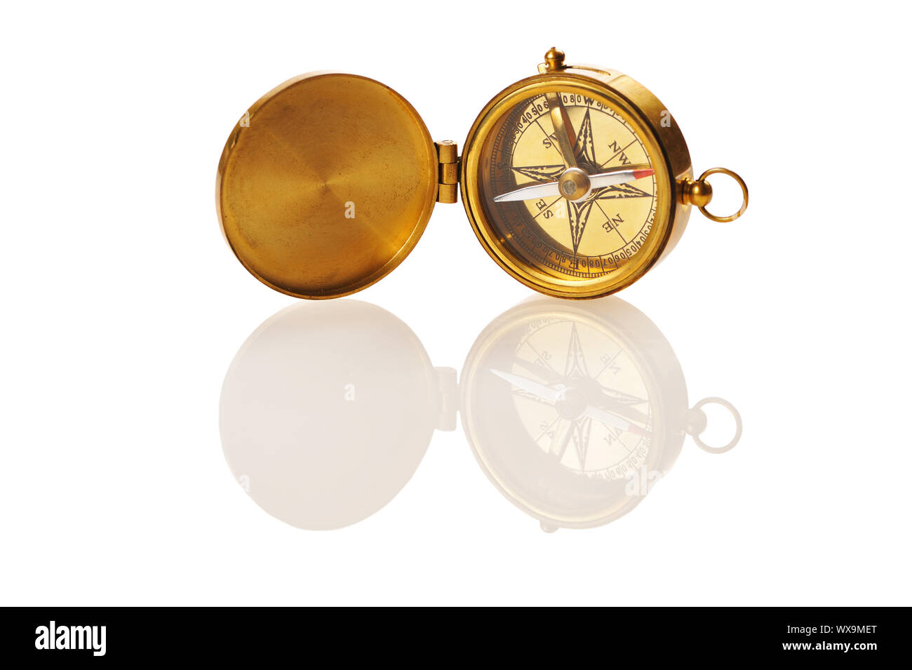 Old compass isolated on white background with reflection Stock Photo ...