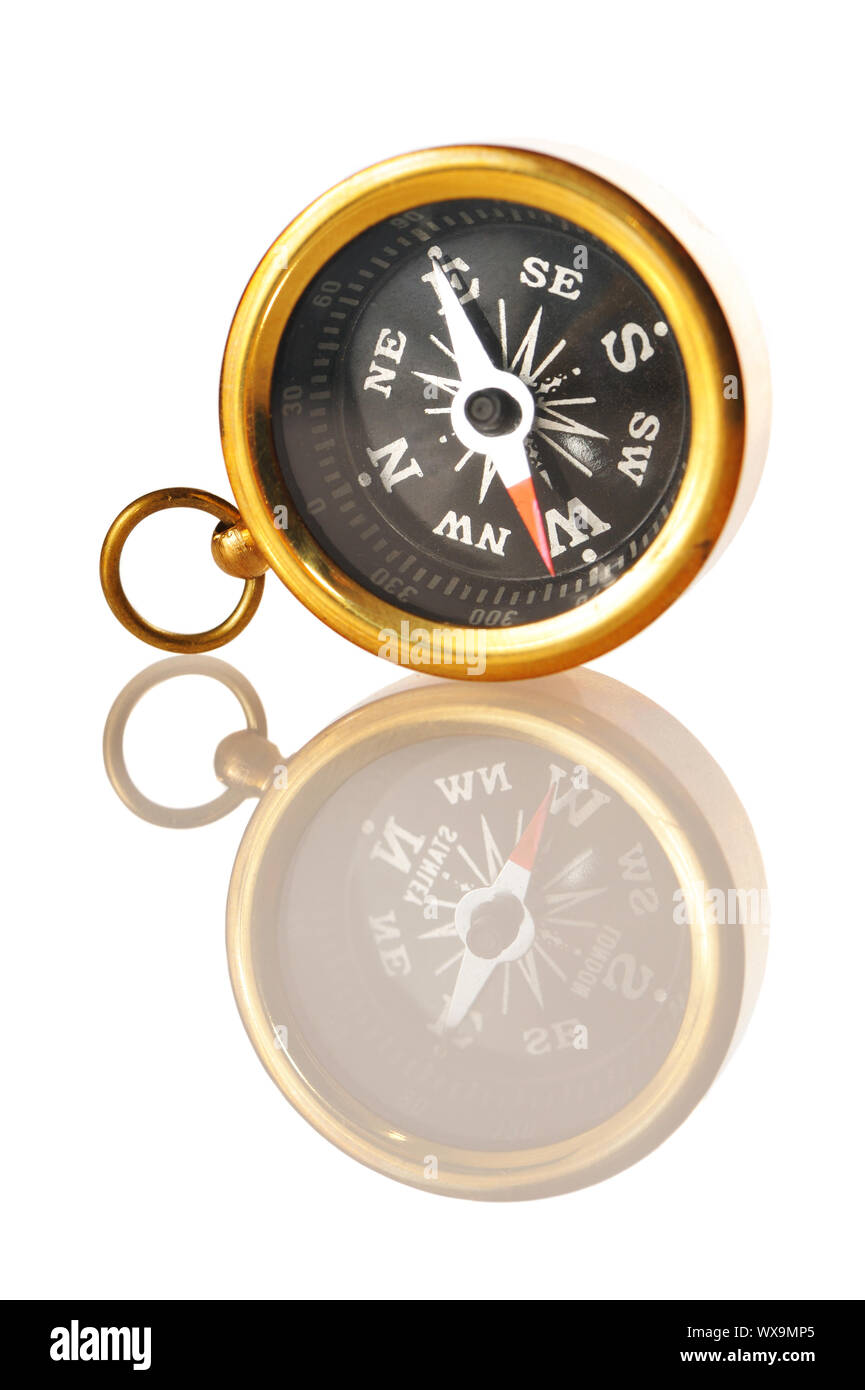 Old compass isolated on white background with reflection Stock Photo ...