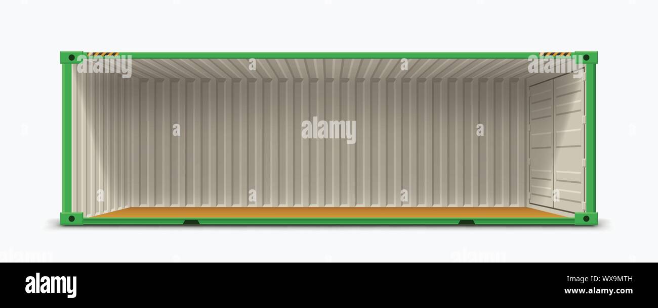 Illustration of green metal container without side wall and realistic ...
