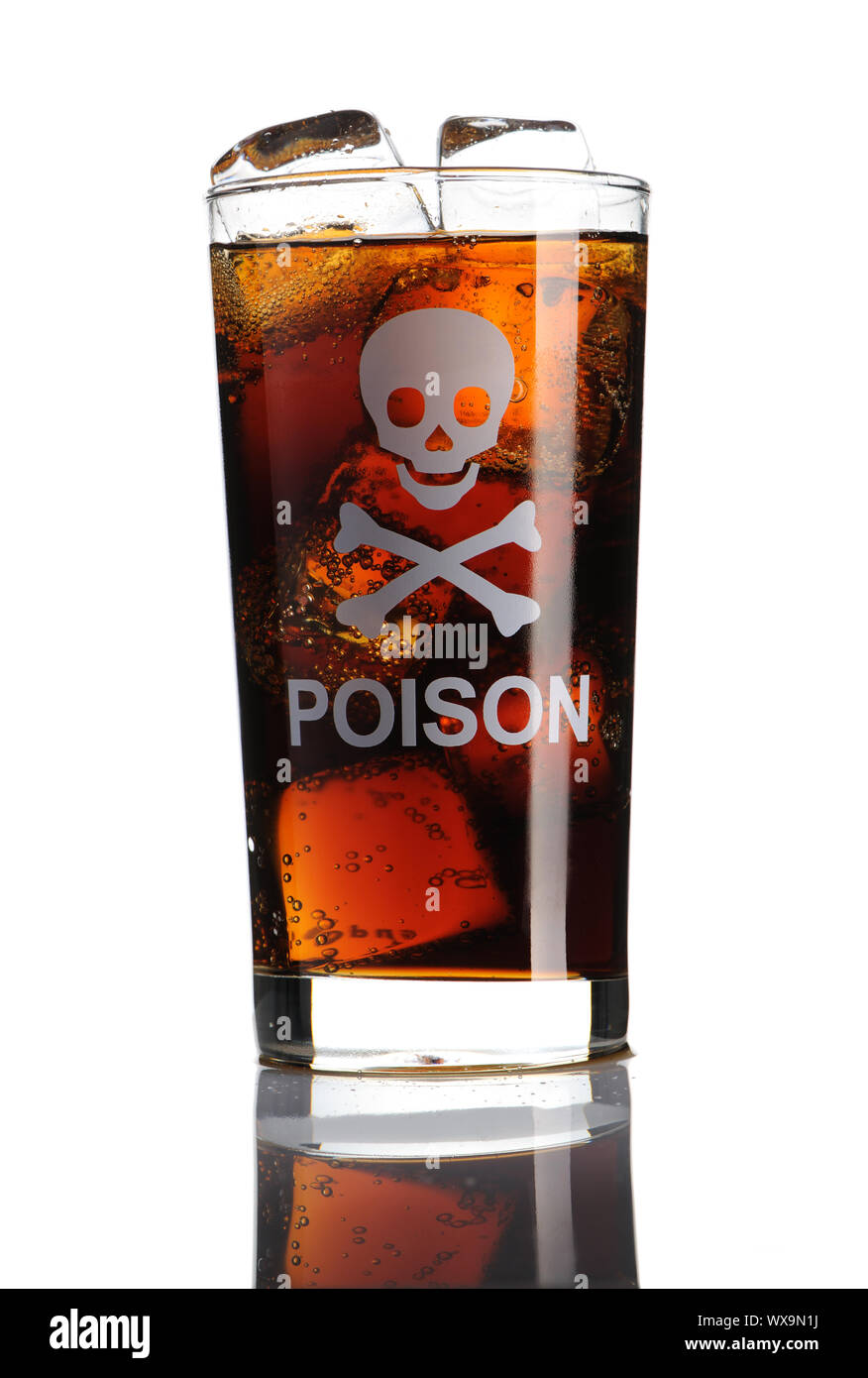 Glass with cola and "Poison" sign Stock Photo - Alamy