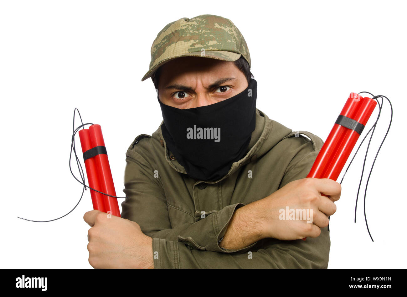 Criminal wearing mask isolated on white Stock Photo - Alamy
