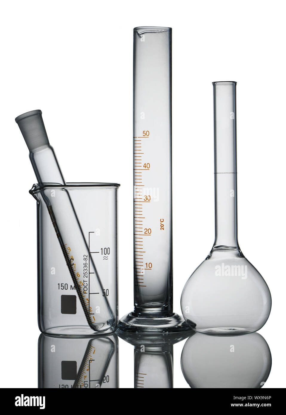 Chemical flasks isolated over white background Stock Photo - Alamy