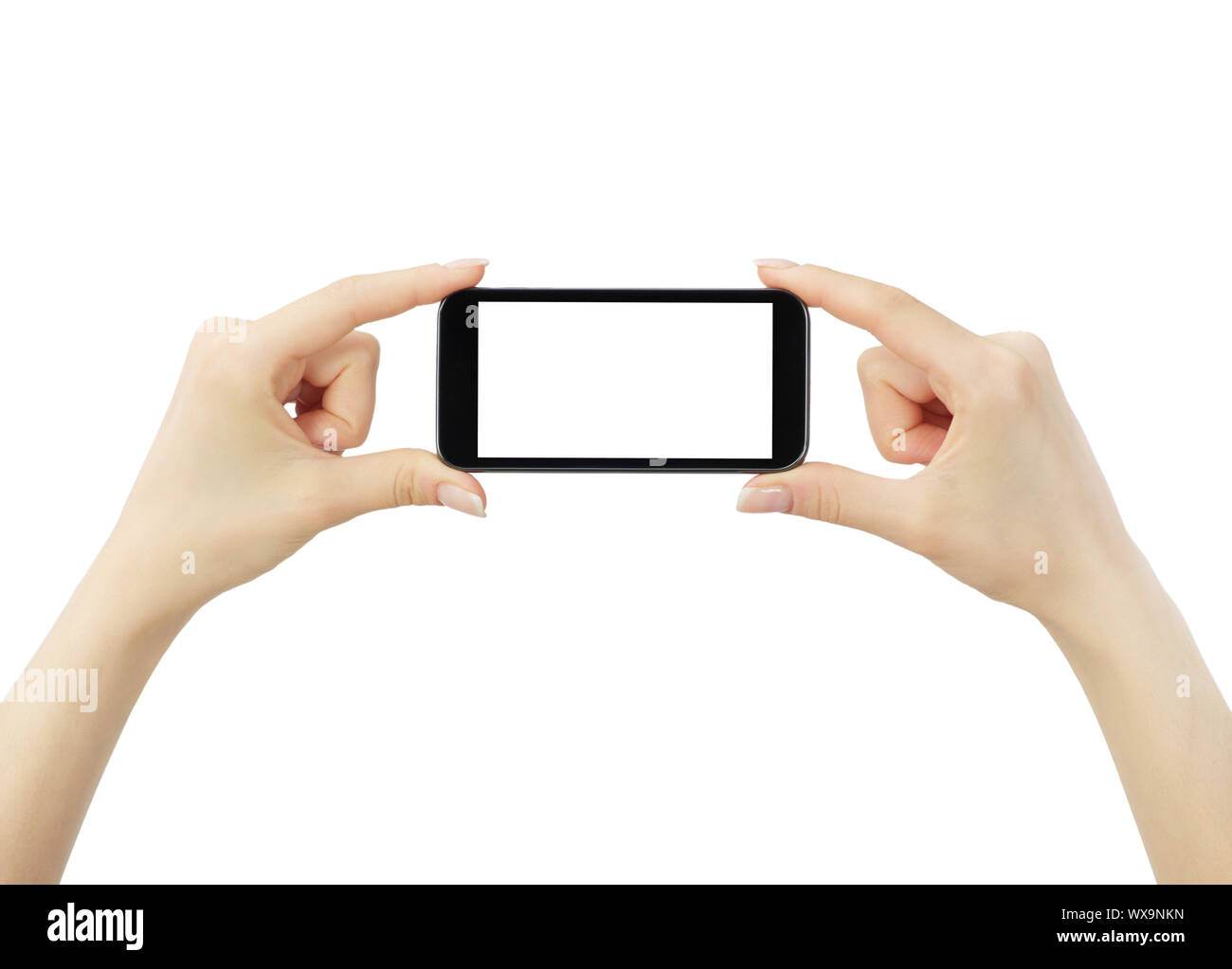 Hand holding big touchscreen smart phone, clipping path Stock Photo - Alamy
