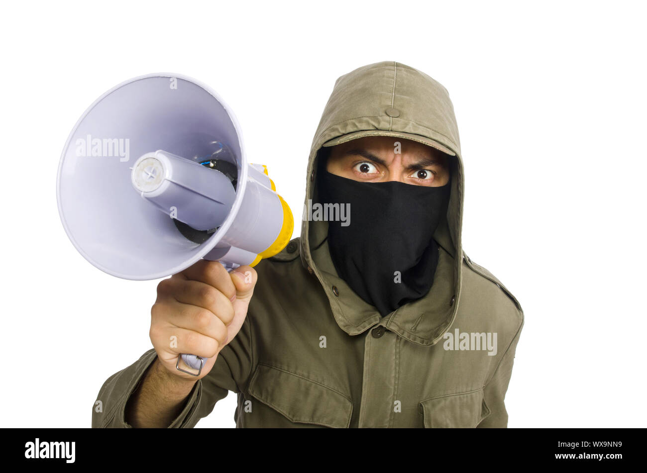 Criminal wearing mask isolated on white Stock Photo - Alamy