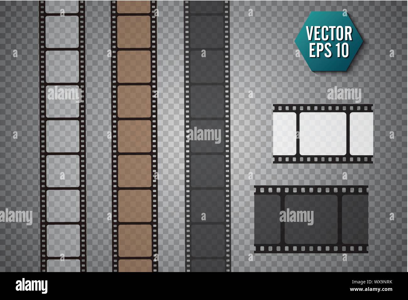 Set of vector film strip isolated on transparent background Stock ...