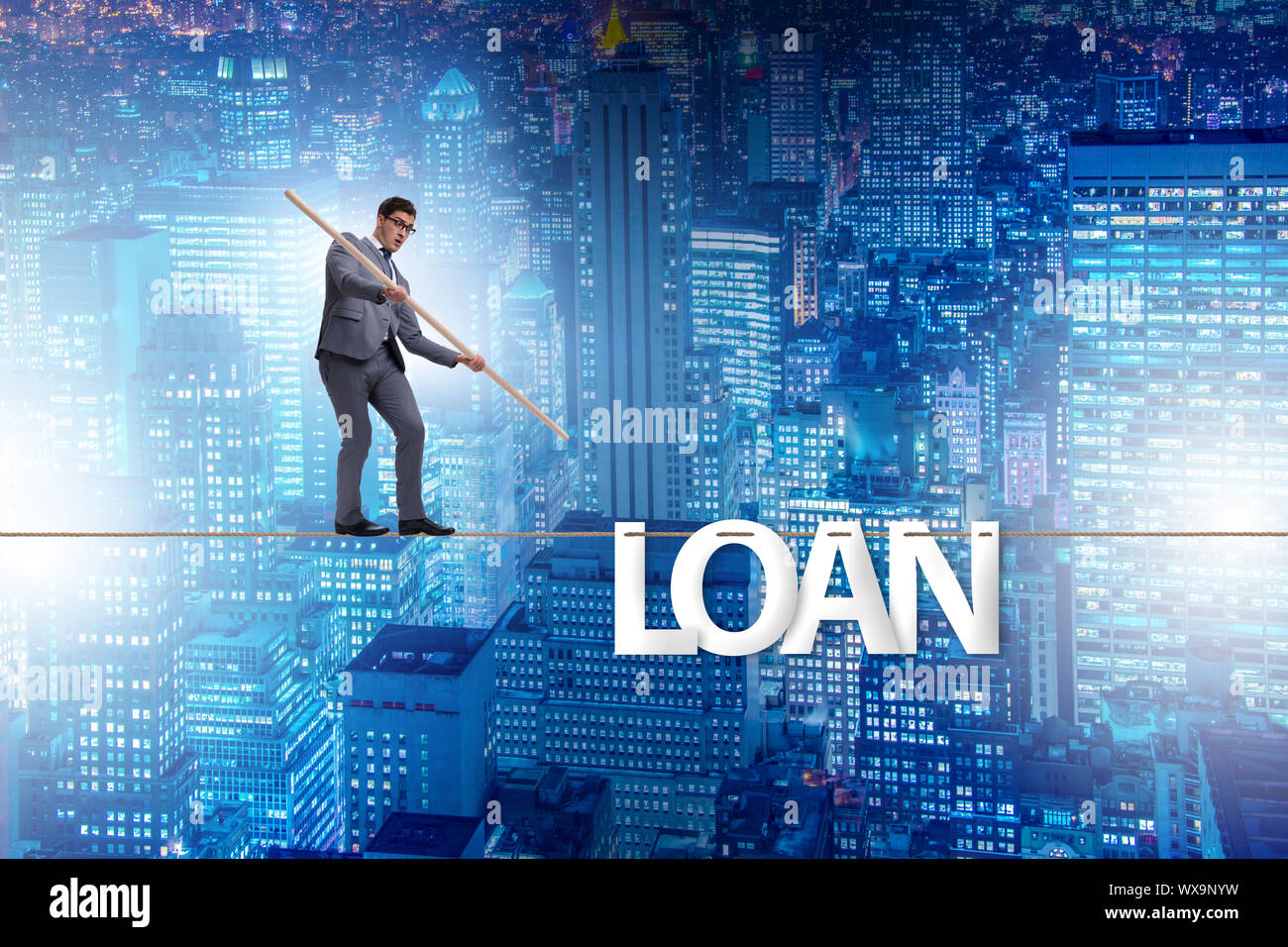 Debt and loan concept with businessman walking on tight rope Stock ...