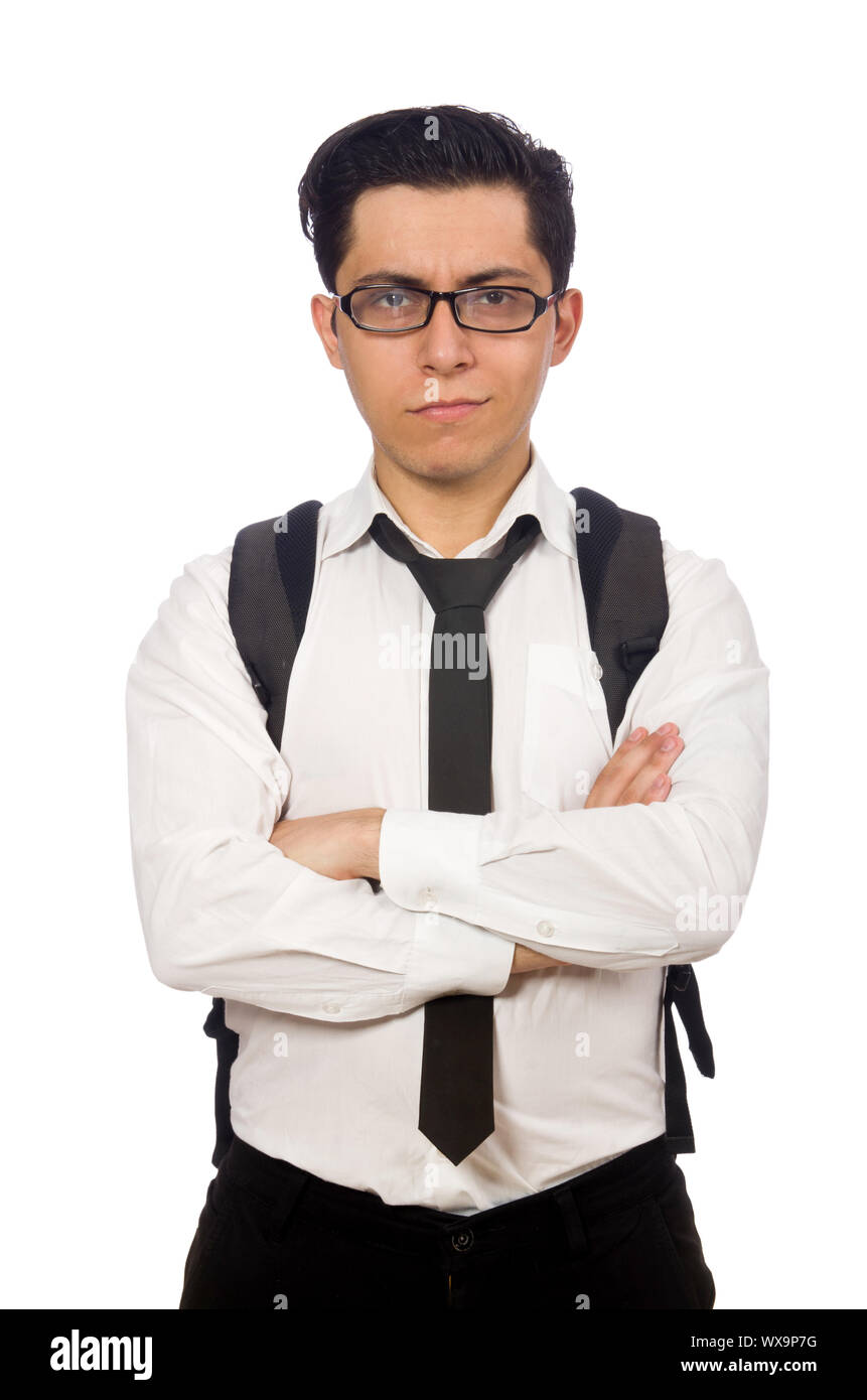 Male student holding notes isolated on white Stock Photo - Alamy
