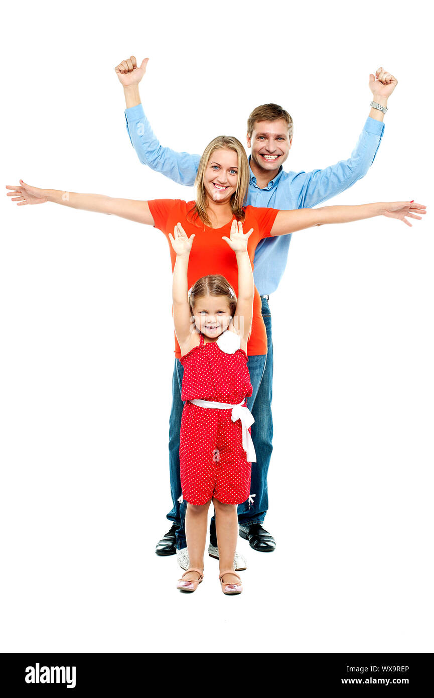 Fun loving family. Full length portrait. All on white background Stock ...