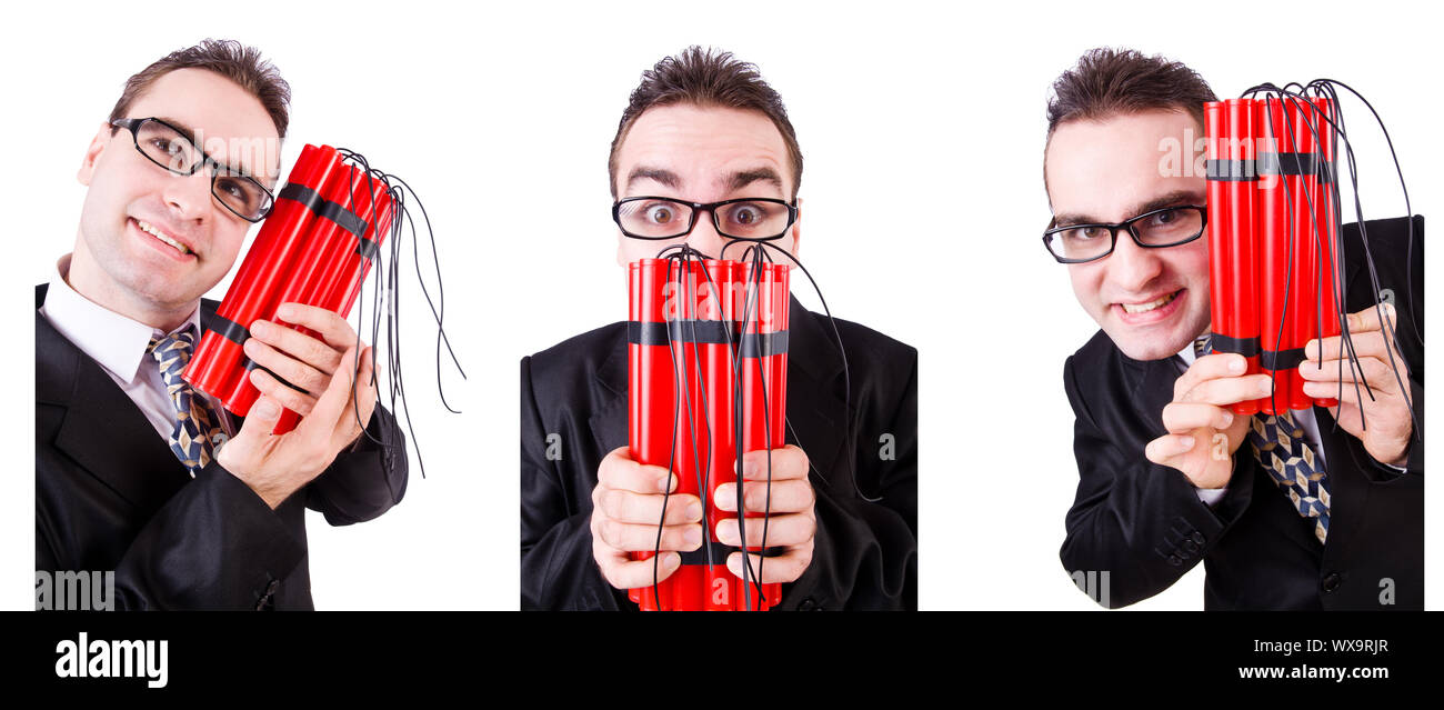 Man with dynamite isolated on white Stock Photo - Alamy