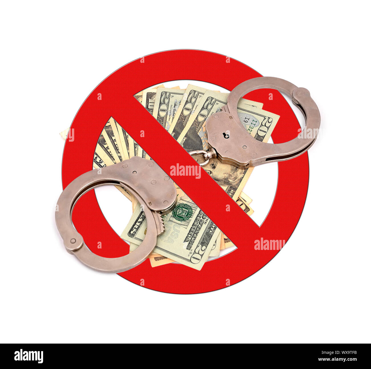 sign prohibiting handcuffs on white background Stock Photo - Alamy