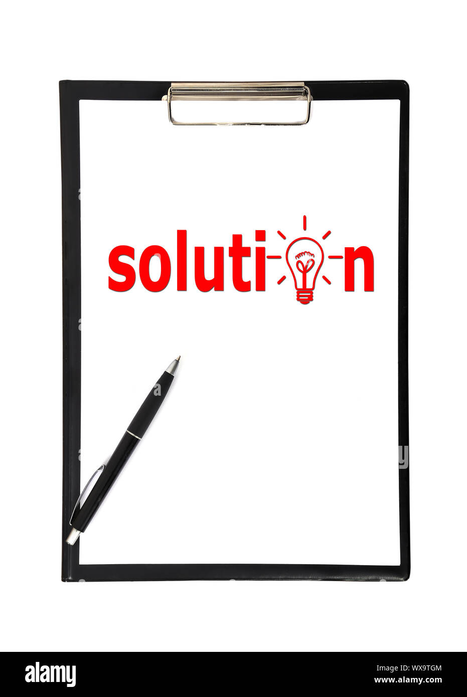 solution symbol in clipboard and pen Stock Photo - Alamy
